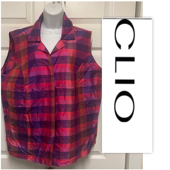 Clio | Tops | Clio Silk Dupioni Plaid Checker Print Shirt | Poshmark